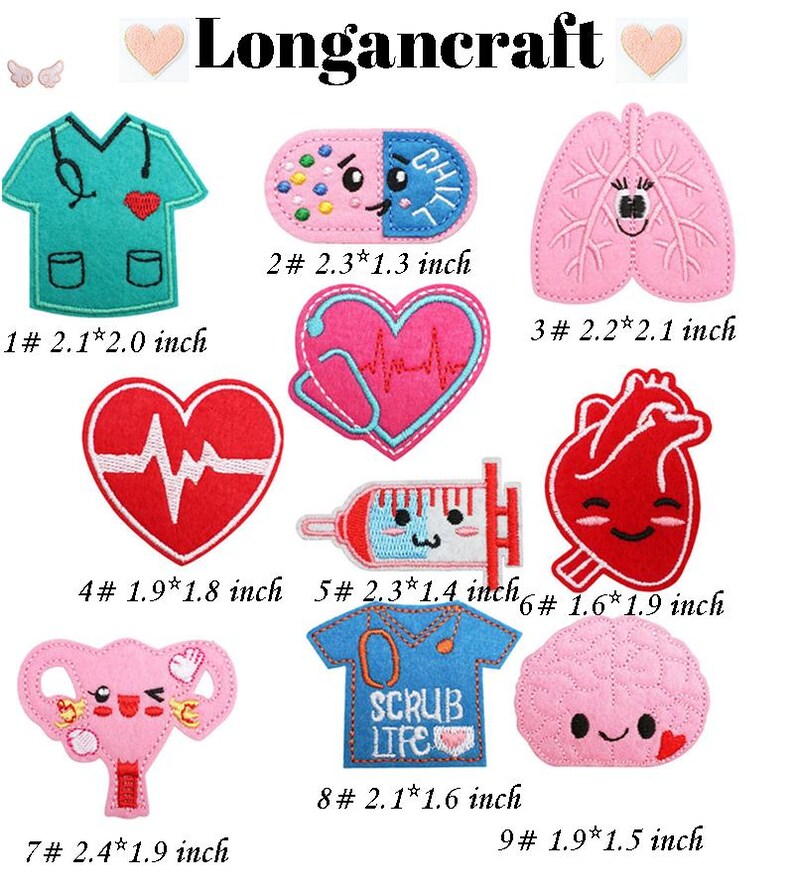 Medical Elements Embroidery Patch, Nurse Uniform, Heart, Pill Patch ...