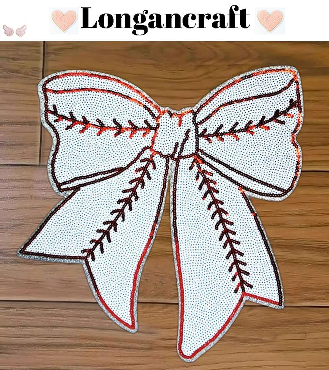 10.0 Inch Baseball Bow Sequin Patch, Large Softball Sequin Patch, Game Day Glitter Patches, Big ...