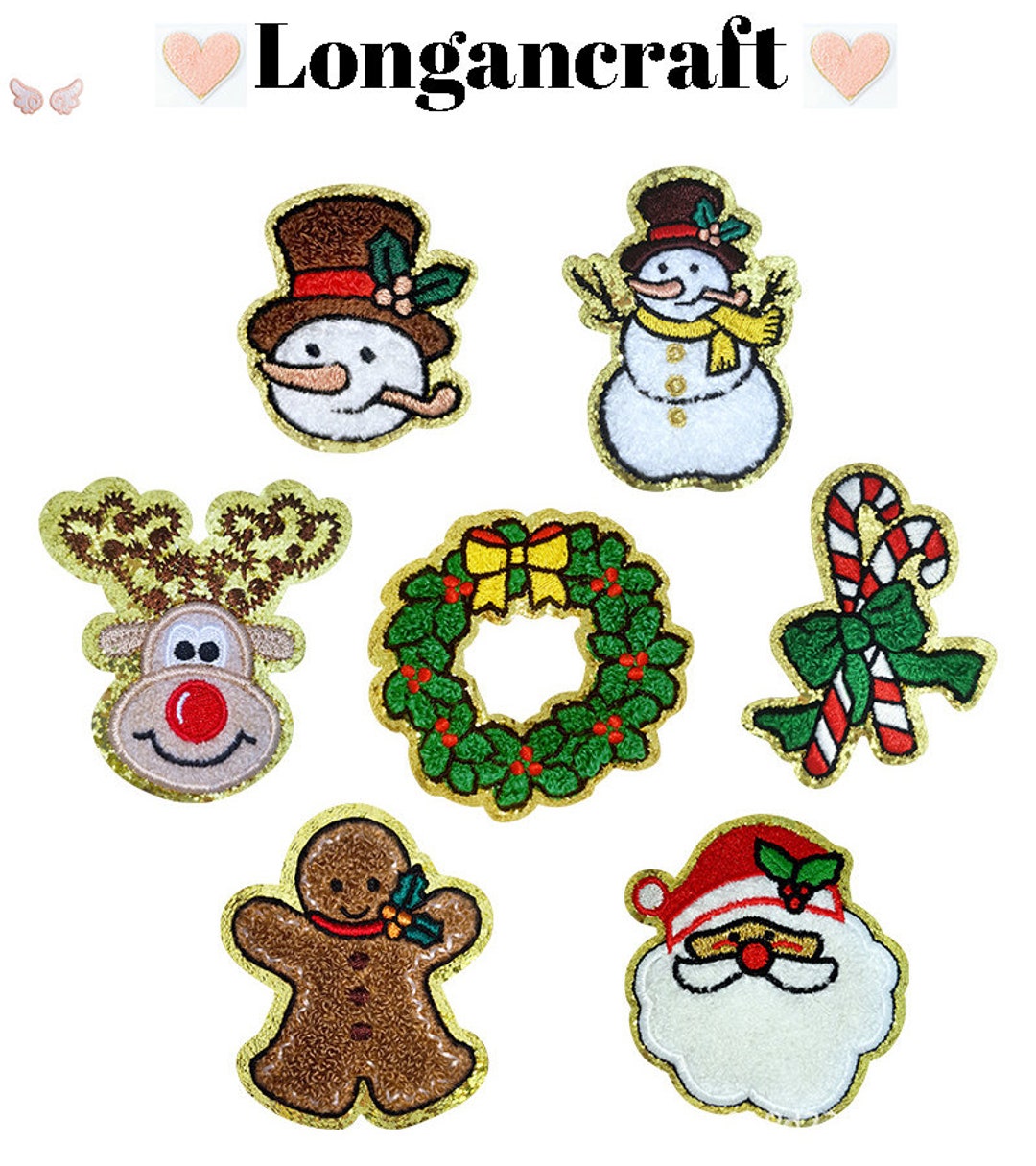 2pcs Christmas Chenille Patch, Garland Patches, Santa Claus Patch ...