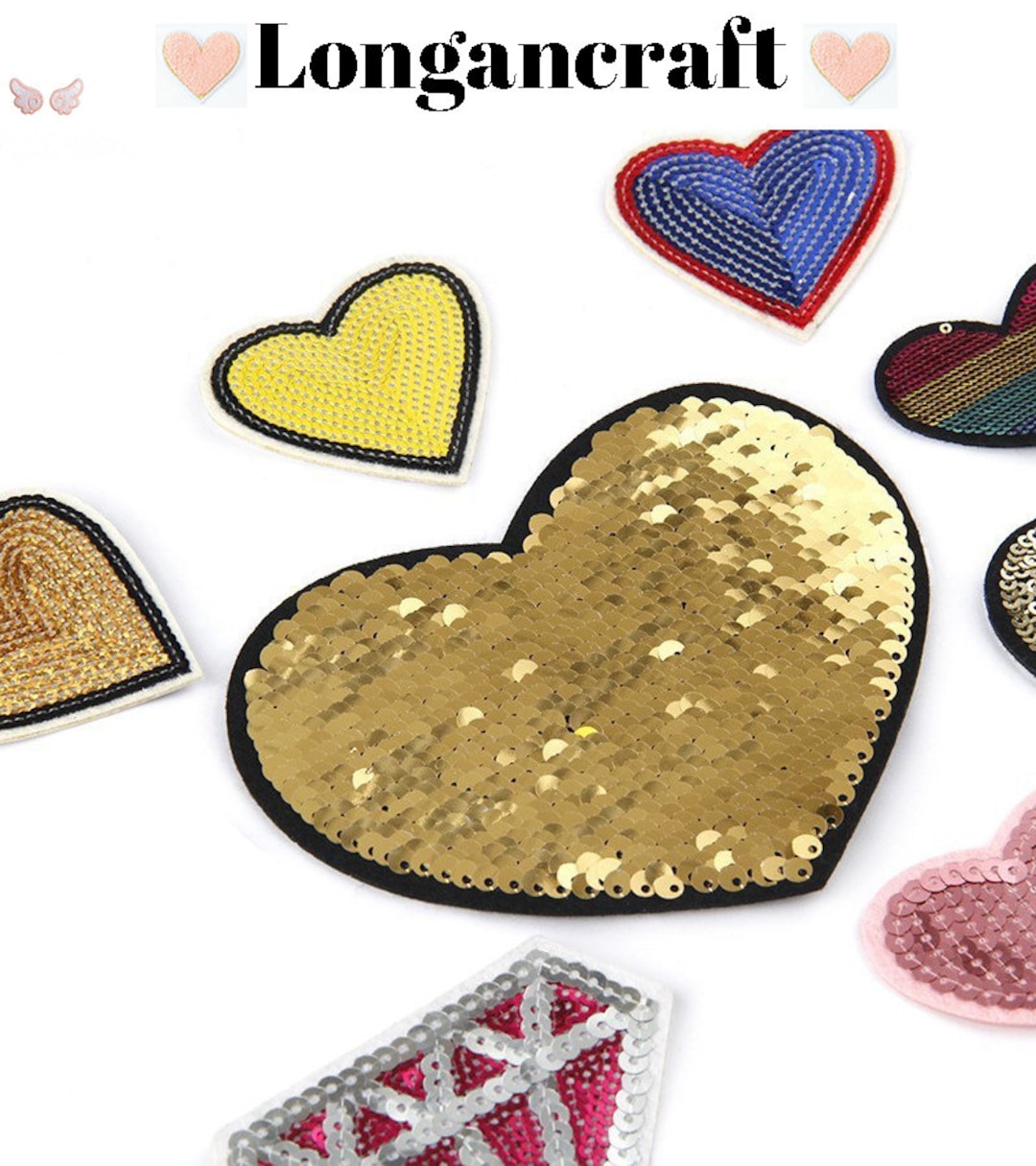 Heart Sequin Patch Rainbow Heart Patch Gold Patch Diamond - Etsy
