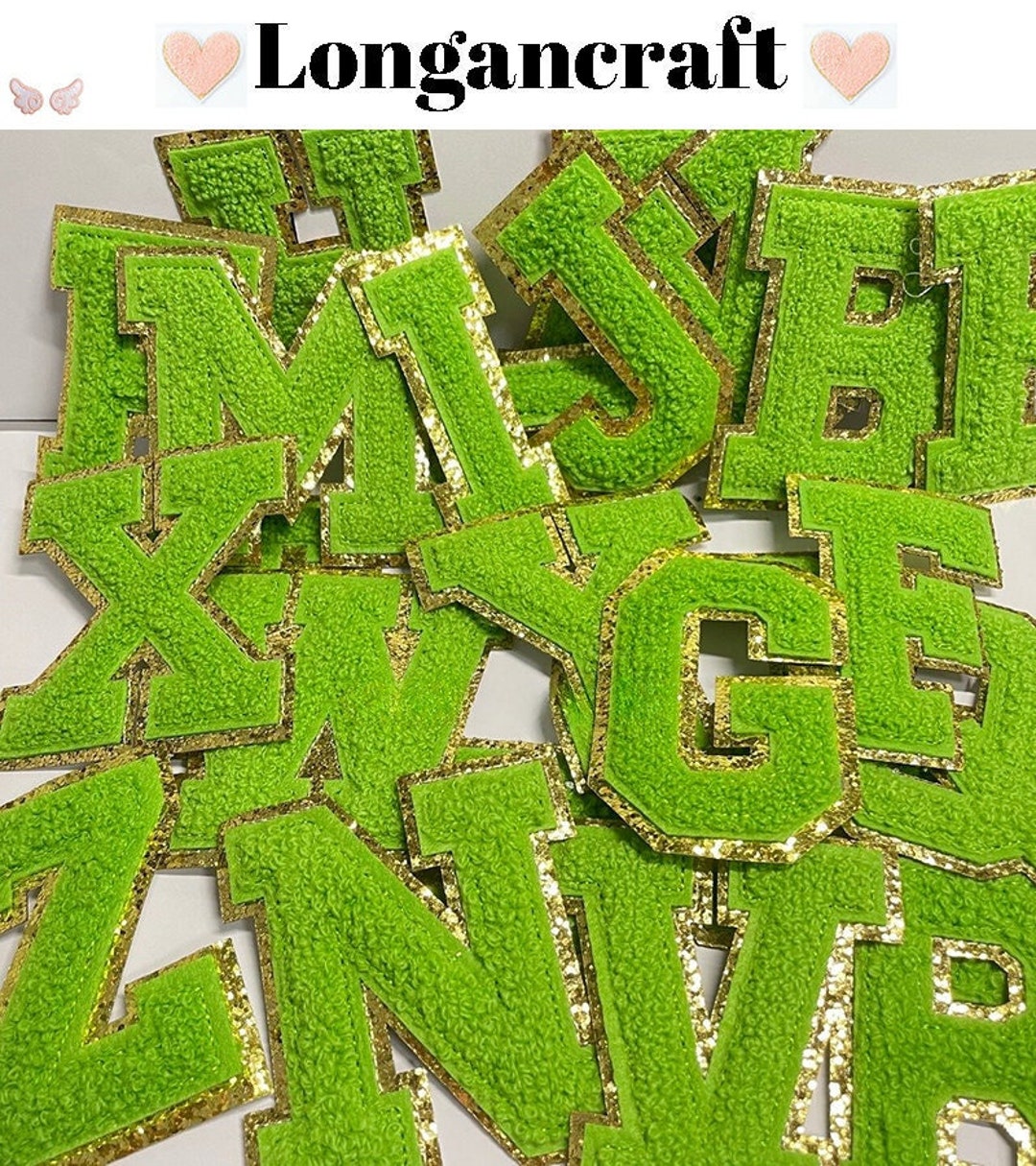 2.1 Inch Green Gold Glitter Chenille Embroidered Patch A-Z, Glitter ...