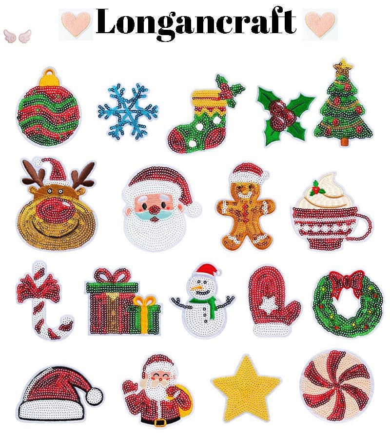 Christmas Sequin Iron on Patches, Santa Claus, Snowflake, Christmas ...