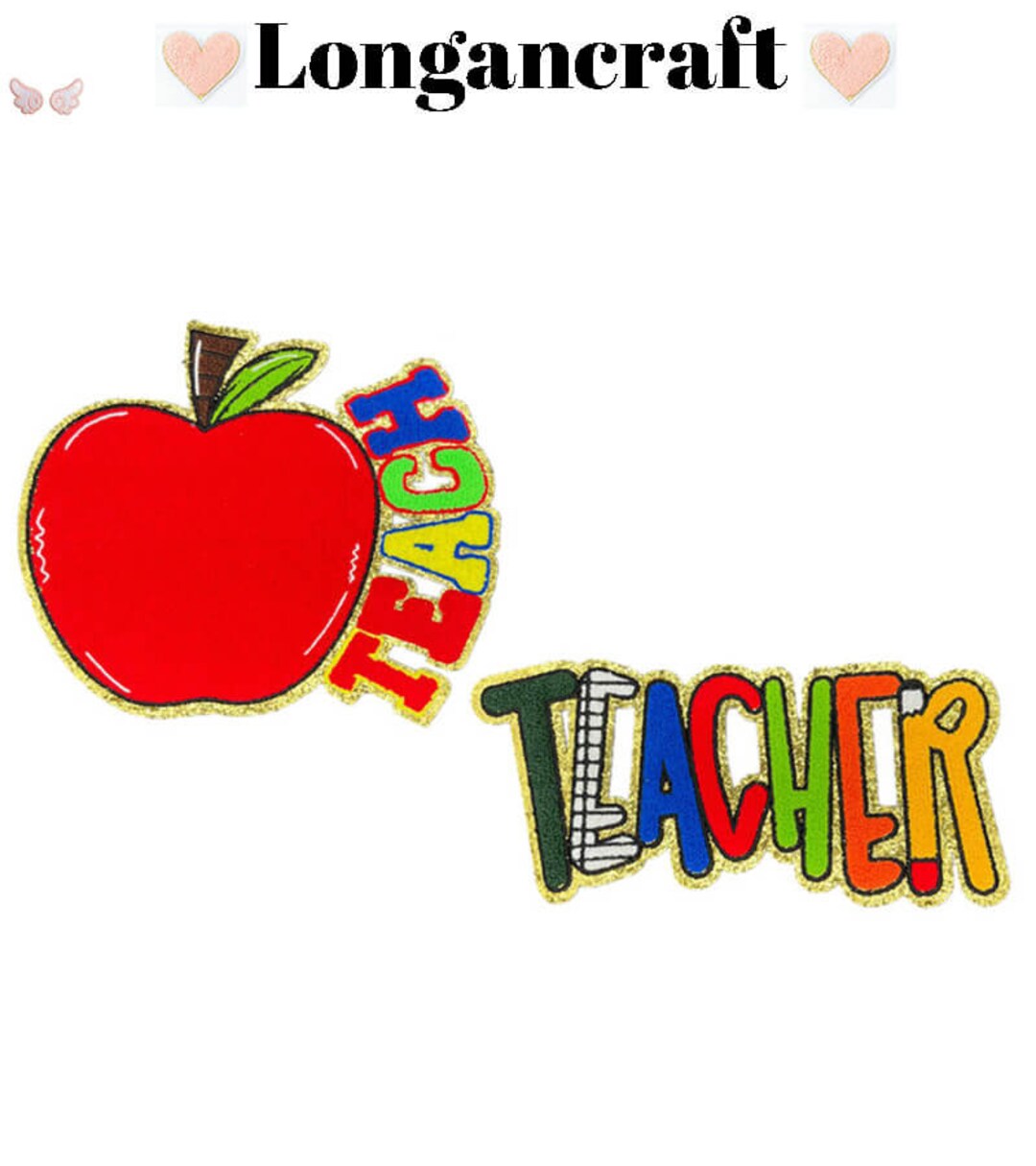 Teacher Chenille Embroidered Patch, Apple Patches, Letter Glitter Patch ...