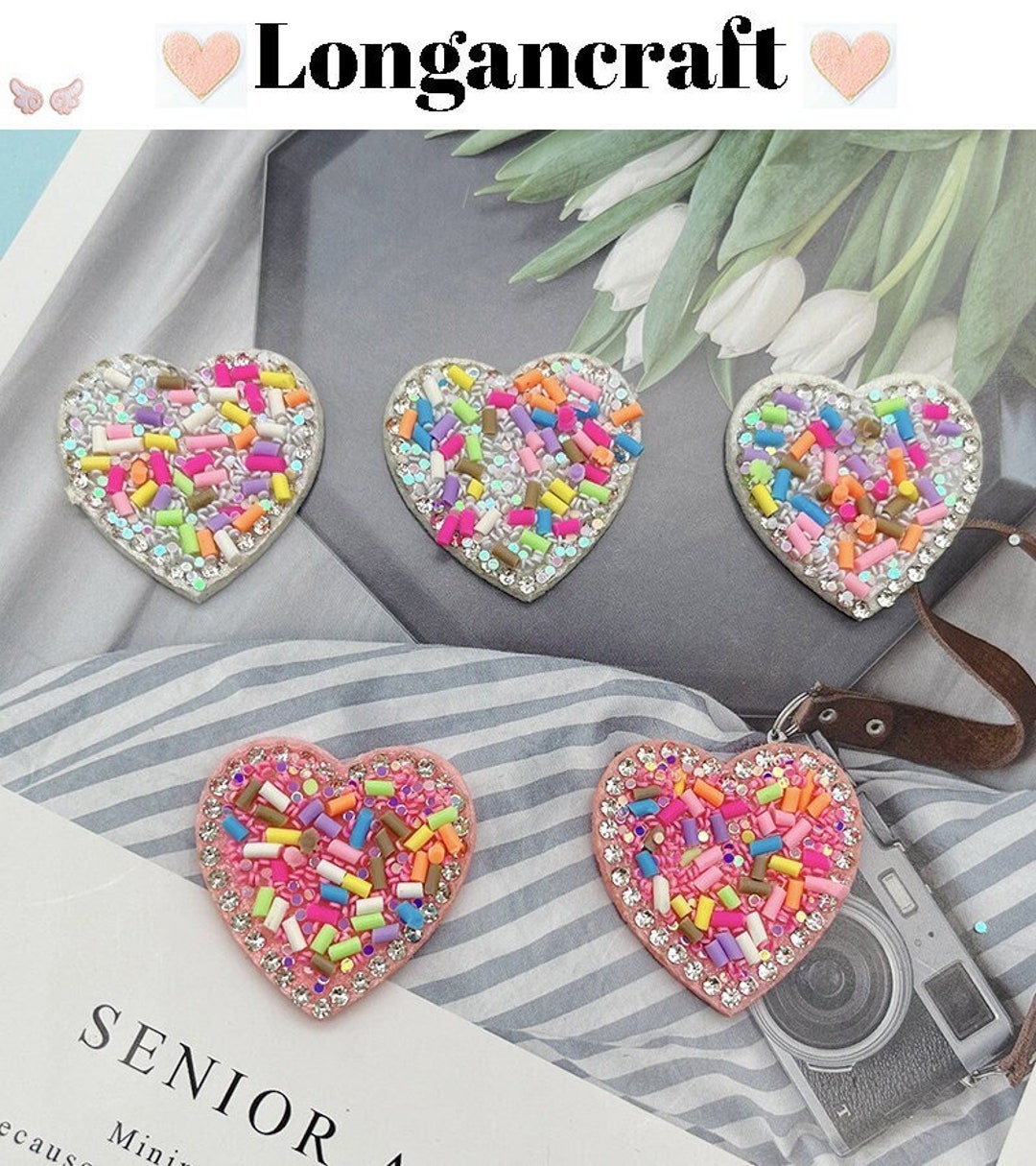 5pcs Heart Patch, Rhinestone Patch, Beads Heart Patch, Color Patch, Sew ...