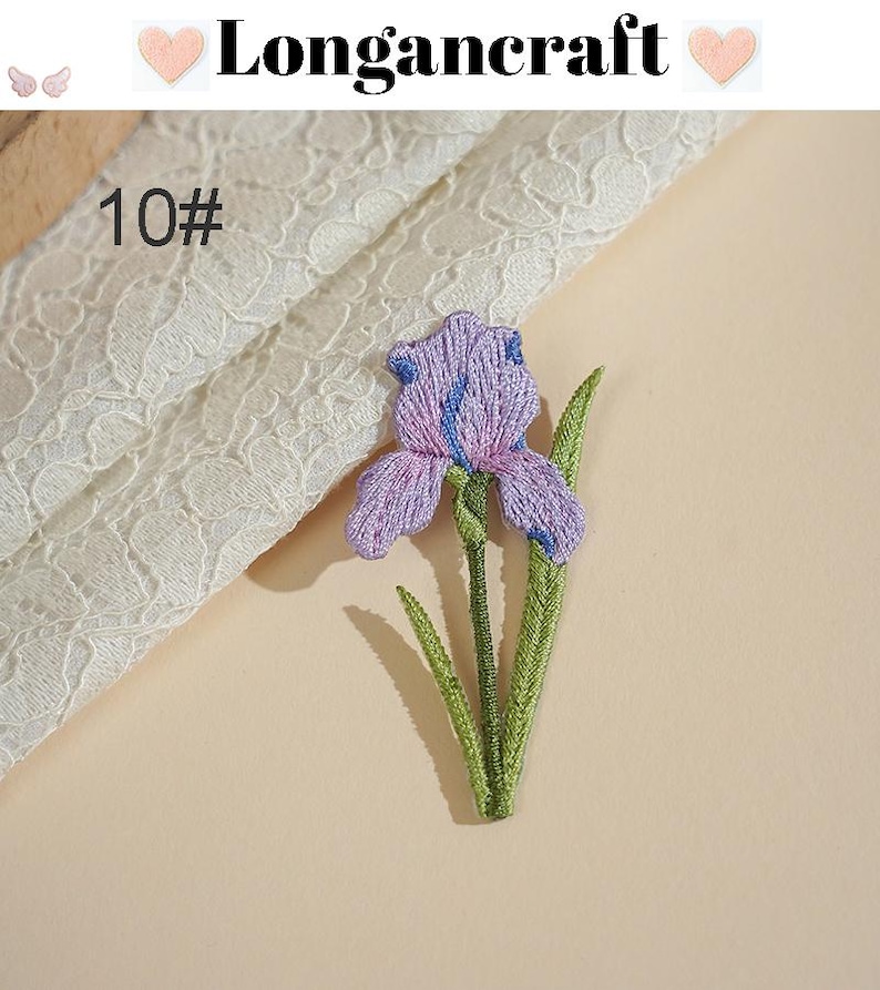 Flower Iron on Patches, Iris, Morning Glory Flower Embrodered Patch ...