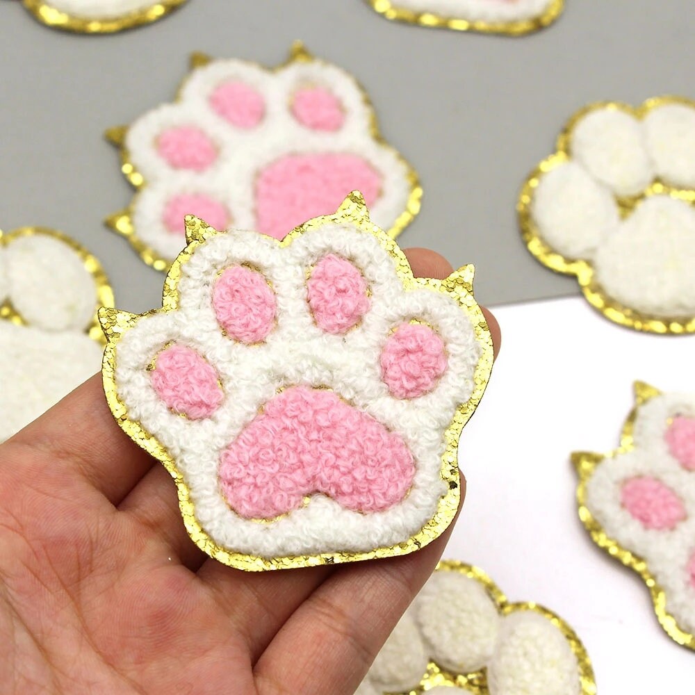 Cat Paw Chenille Glitter Patch Dog Paw Patch Gold Glitter - Etsy