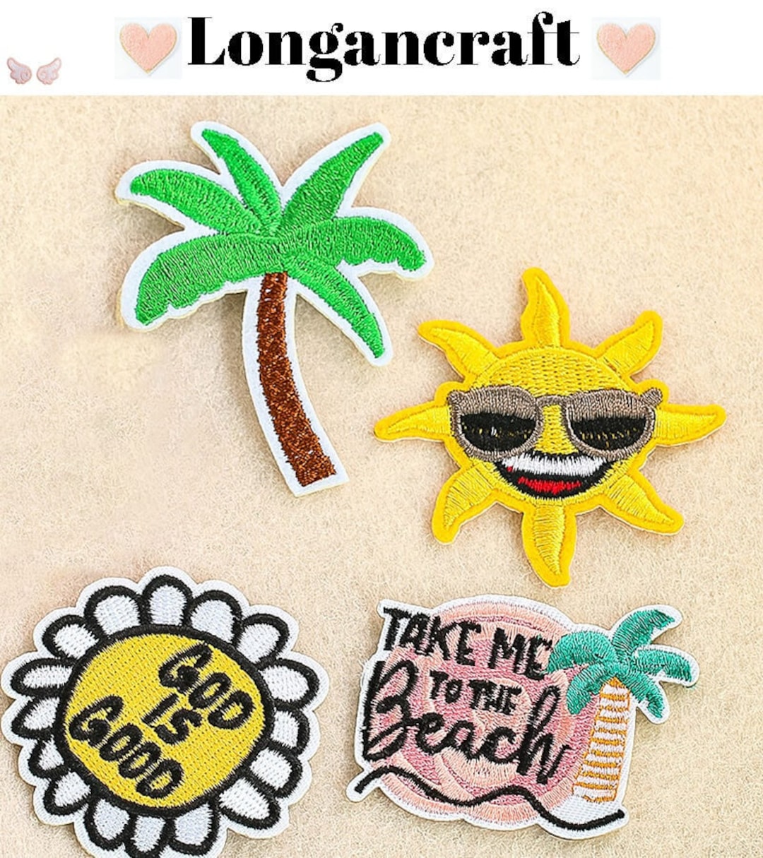 Summer Patches, Sun Embroidery Patch, Palm Tree, Flower Patches, Beach Embroidered Patch, Iron ...