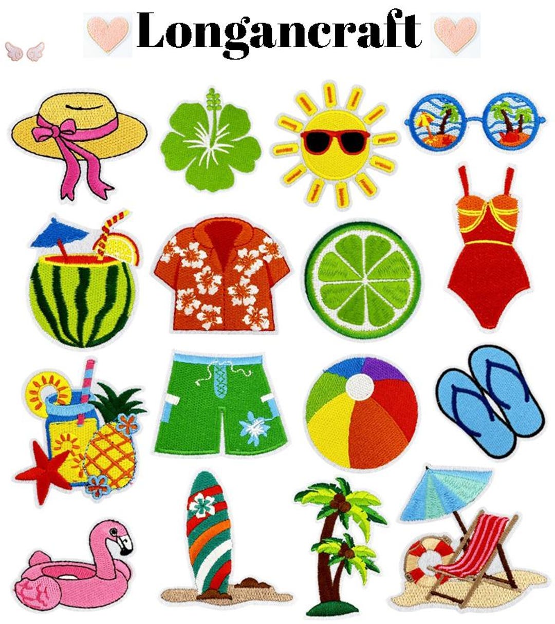 Summer Embroidered Patches, Beach, Palm, Sunglasses, Sun Patches, DIY ...