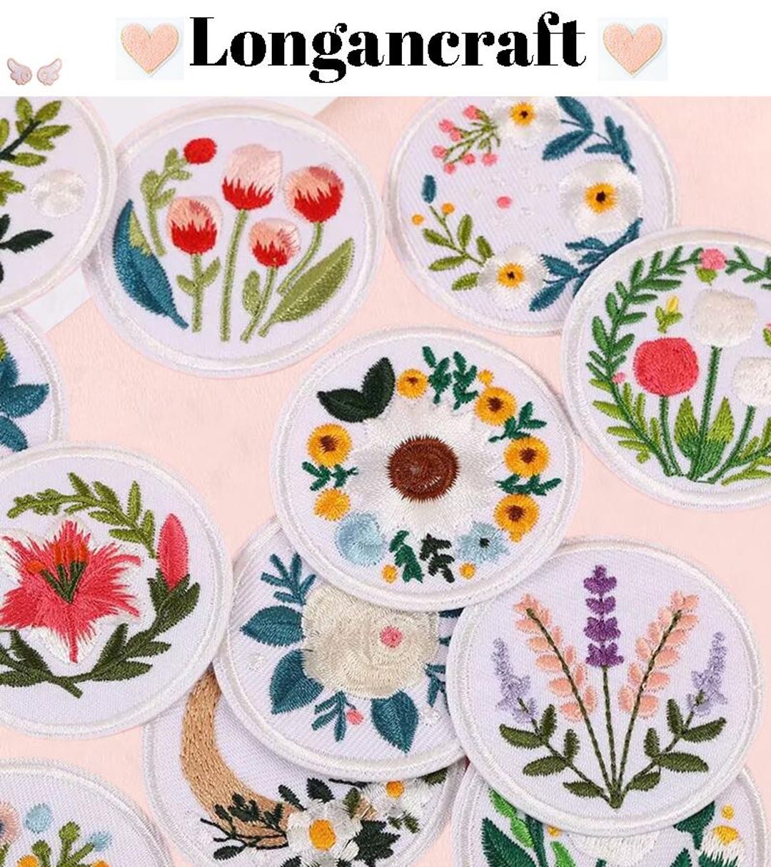 Flower Embroidered Patches, DIY Floral Round Embroidery Patch, Tulip ...