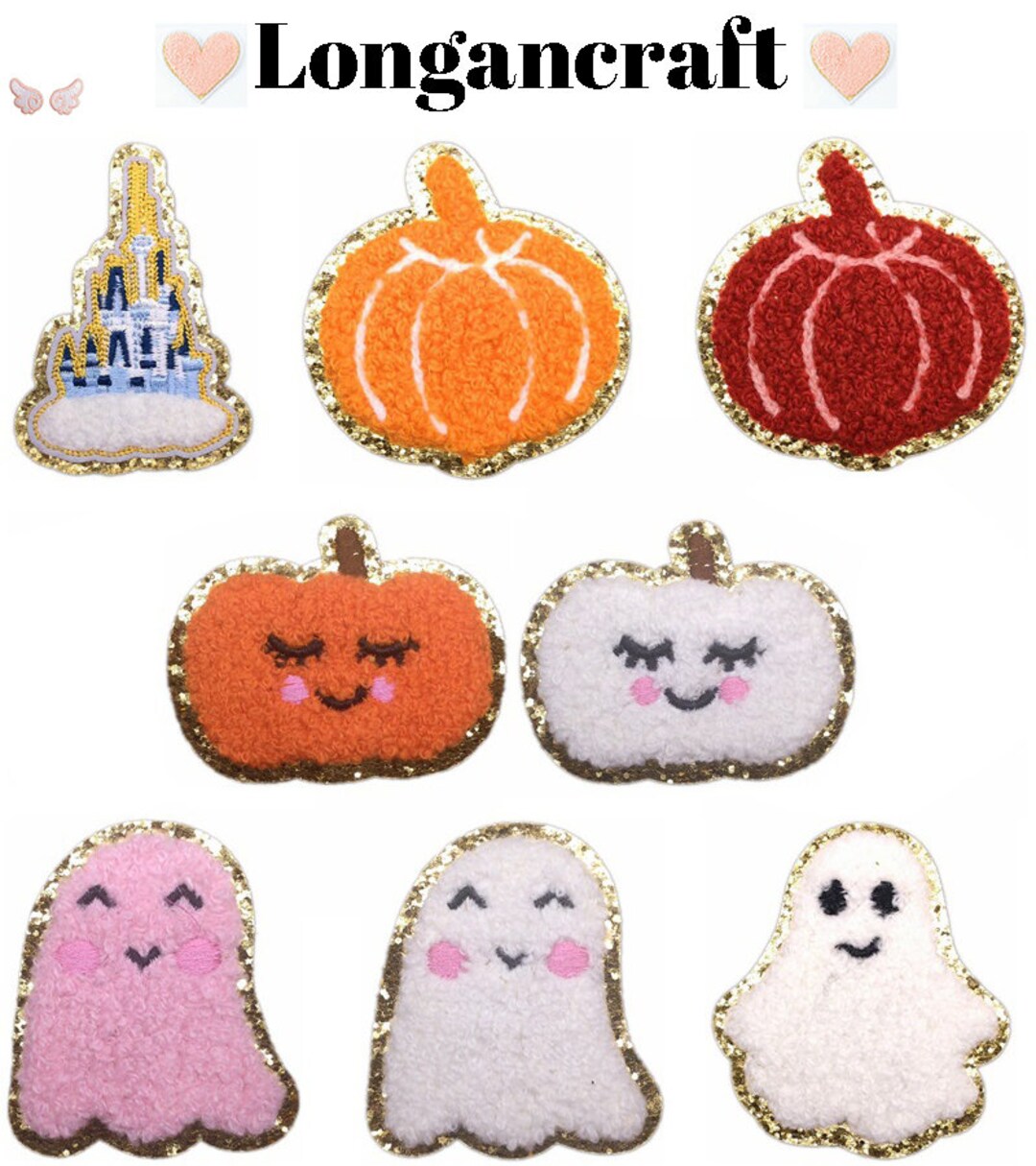 Pumpkin Chenille Glitter Patch, Ghost Patch, Castle Patch, Halloween ...