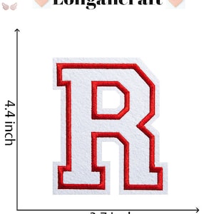 4.8 Inch Red Border White Letter Alphabet Large Letter Embroidery Patch ...