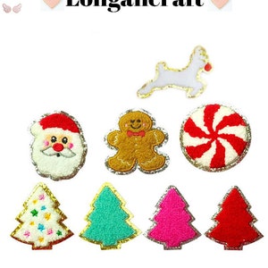 Christmas Tree Chenille Patch, Santa Claus Patches, Glitter Embroidered ...