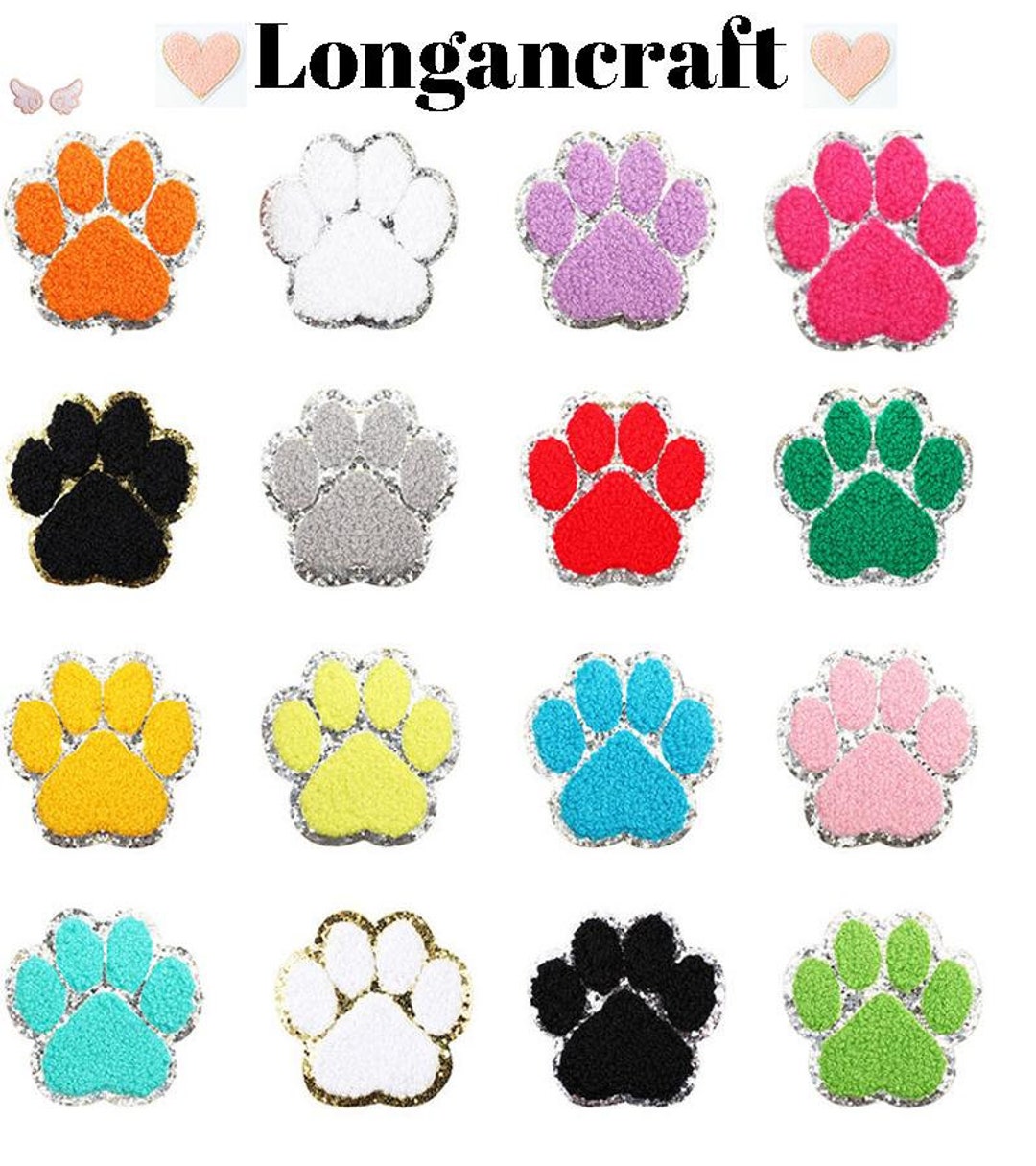 Color Cat Paw Chenille Glitter Patch, Paw Patch, Silver Glitter ...