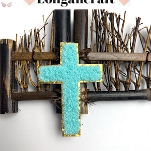 Cross Chenille Glitter Patch, Color Patch, Gold Glitter Embroidered ...