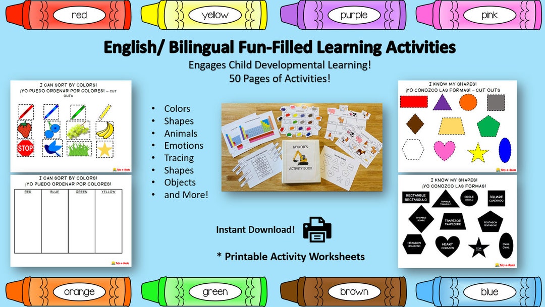 50 Pages of Bilingual Toddler Activity Binder Digital Download (prek ...