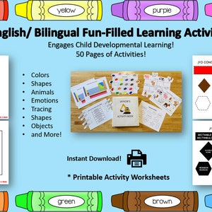 50 Pages of Bilingual Toddler Activity Binder Digital Download (prek ...