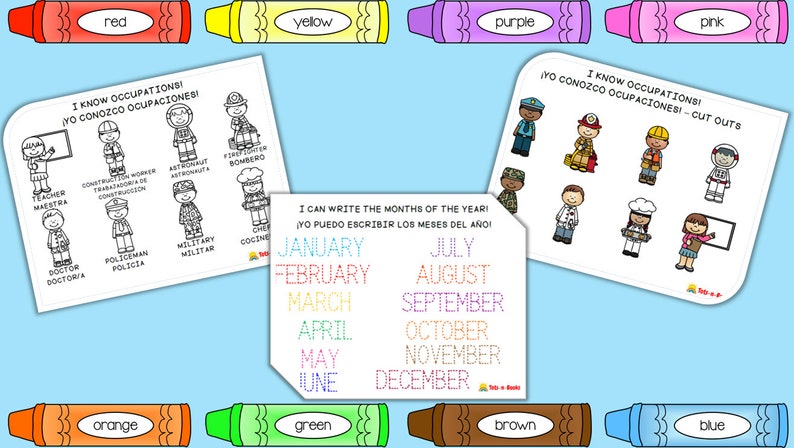 50 Pages of Bilingual Toddler Activity Binder Digital Download (prek ...