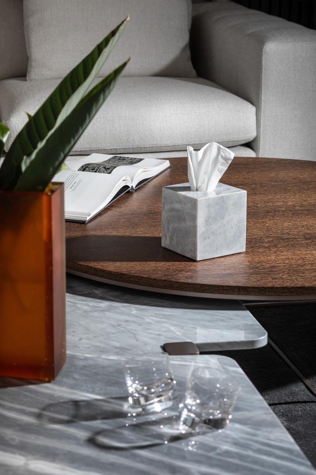 Gray Marble Square Tissue Box Covers, Handcrafted Natural Marble Tissue ...