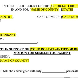 Affidavit in Support of Motion for Summary Judgment in FLORIDA Sworn Statement Under Oath to ...