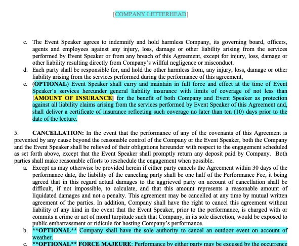 Event Conference Speaker Agreement Speaking Contract for Speaking - Etsy