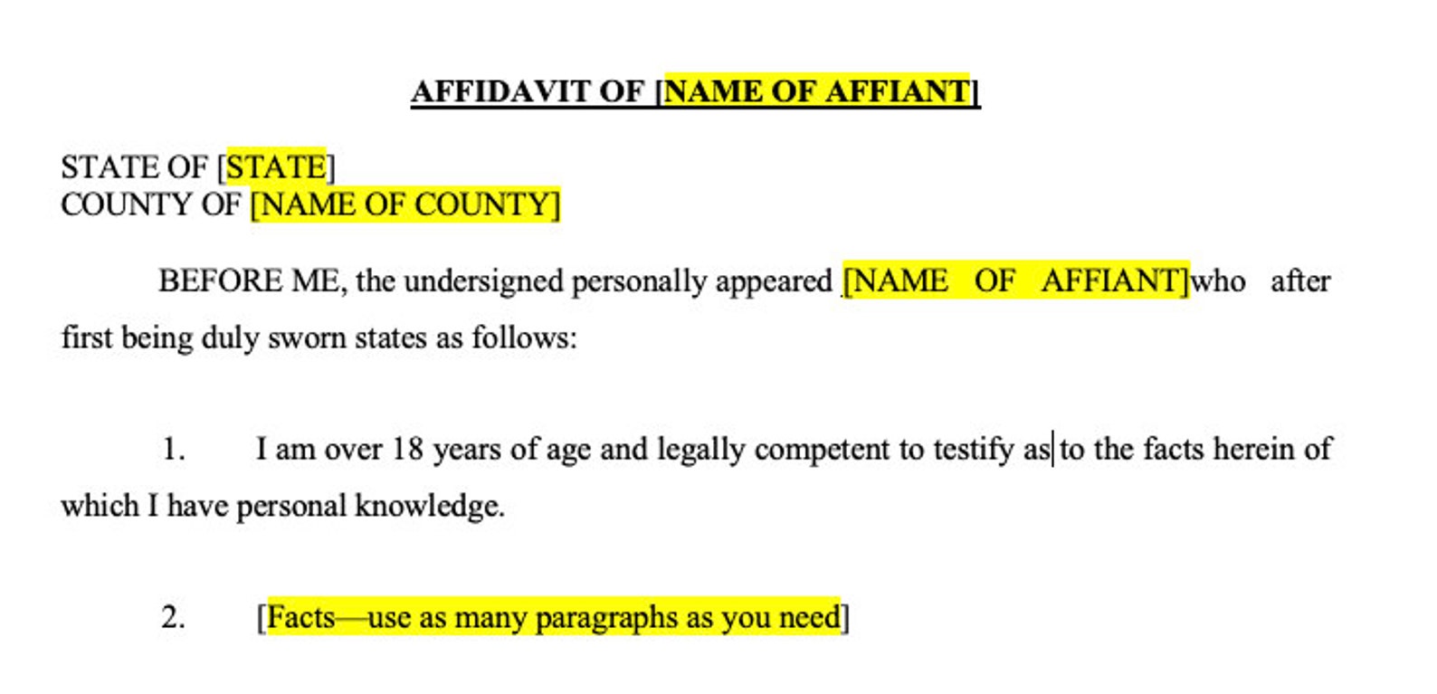 Affidavit Form Template: Sworn Statement (PDF) - Etsy
