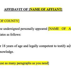 Affidavit Form Template: Sworn Statement (PDF) - Etsy