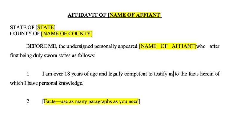 Affidavit Form Template Sworn Statement Under Oath Template Court ...
