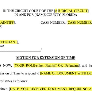 Motion for Extension of Time Legal Document Requesting the Court for ...