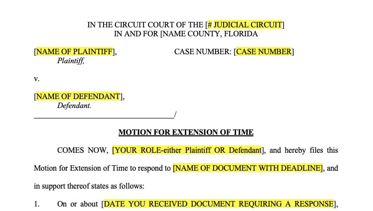 Motion for Extension of Time Legal Document Requesting the Court for ...