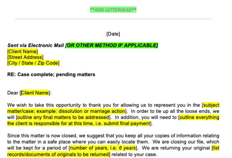 Disengagement Letter for Attorneys Terminating Representation Case ...