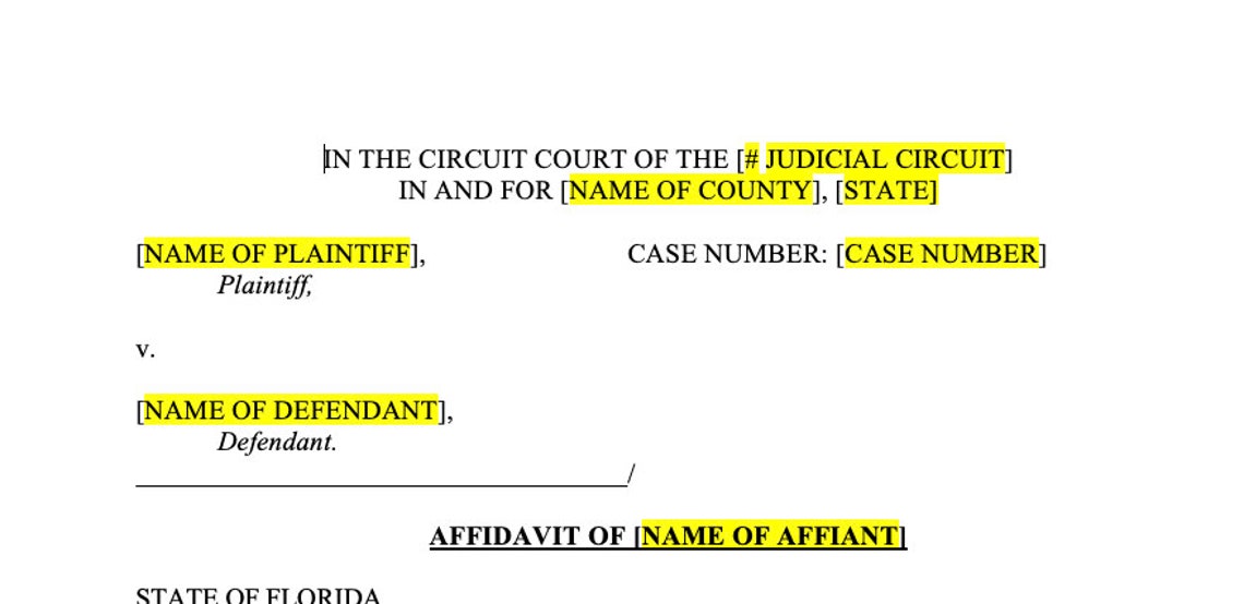 Affidavit in Opposition to Motion for Summary Judgment (template) - Etsy