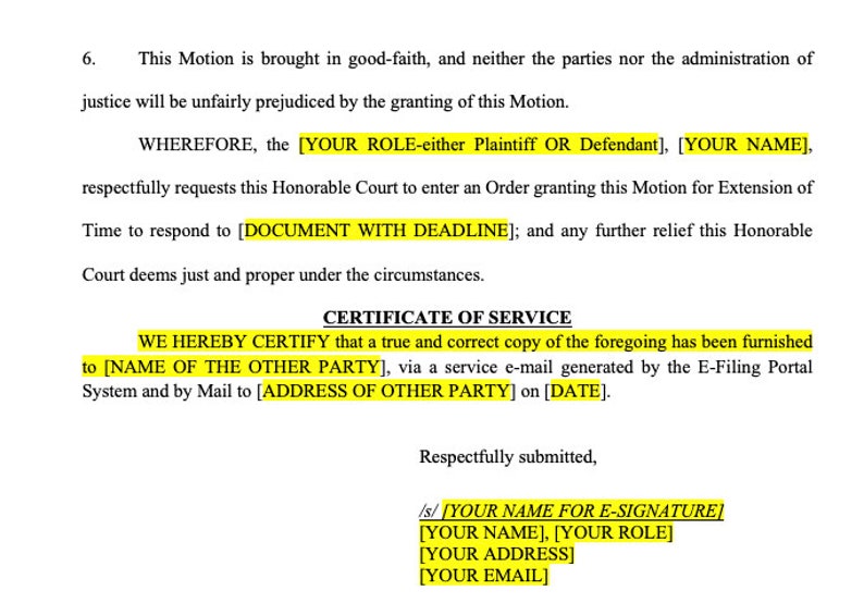 Motion for Extension of Time Legal Document Requesting the Court for ...