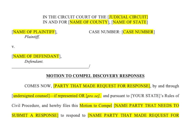 Court Motion to Compel Discovery Asking the Court to Require Other ...