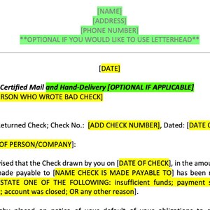 Demand Letter for Bad Check Letter Demand Letter Returned - Etsy