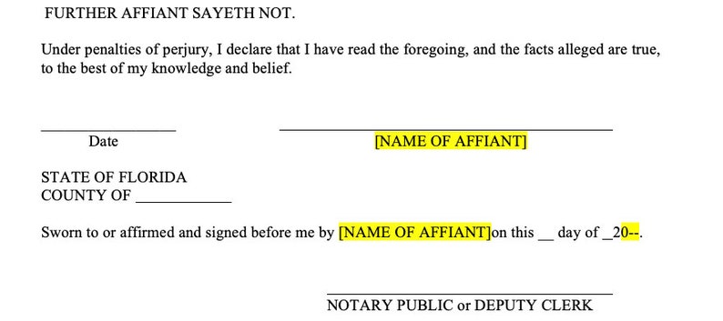Affidavit in Support of Motion for Summary Judgment in FLORIDA Sworn Statement Under Oath to ...