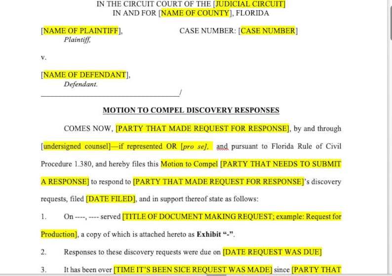 Florida Motion to Compel Discovery After Deadline Has Passed Court ... Florida Motion to Compel Discovery After Deadline Has Passed Court ...