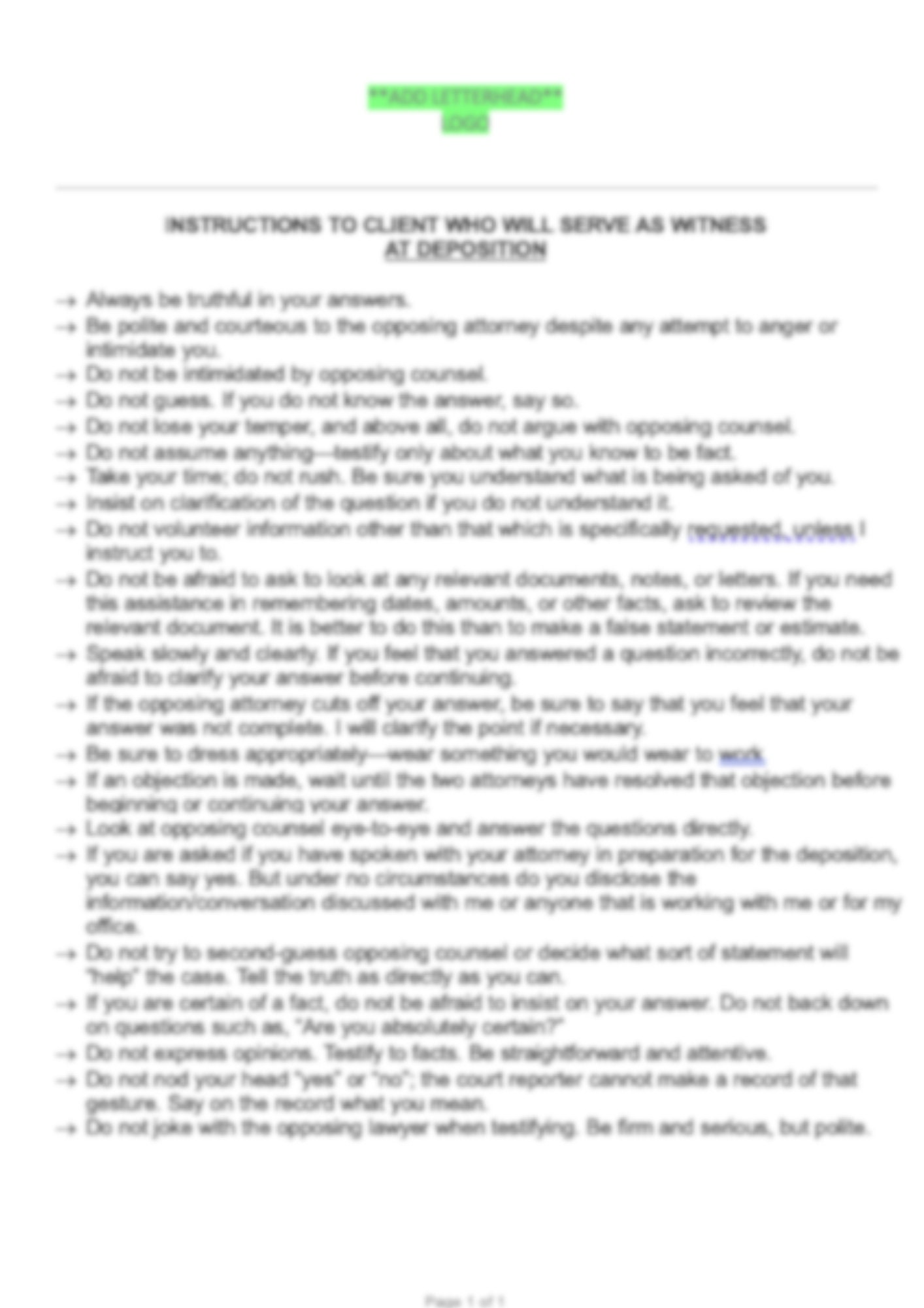 Legal Deposition Preparation Checklist Deposition Guide for Attorneys ...