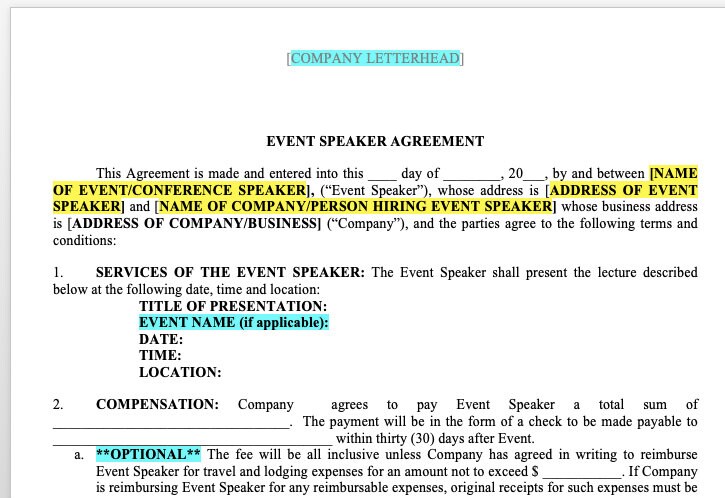 Event Conference Speaker Agreement Speaking Contract for Speaking - Etsy
