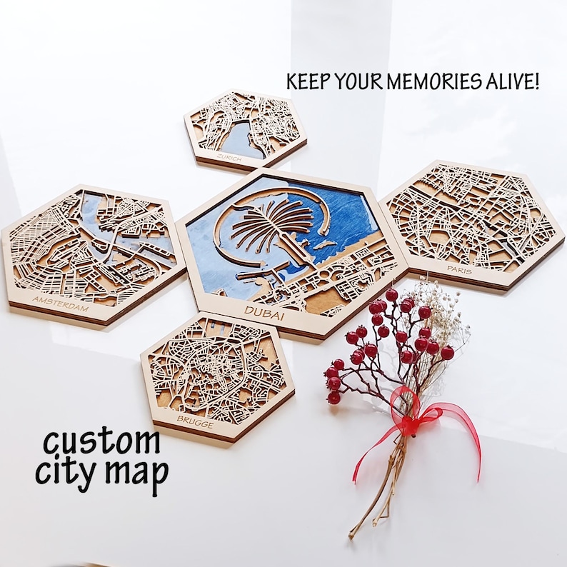 3D Amsterdam City Map: Laser Cut Wooden Hexagon Wall Art - Etsy