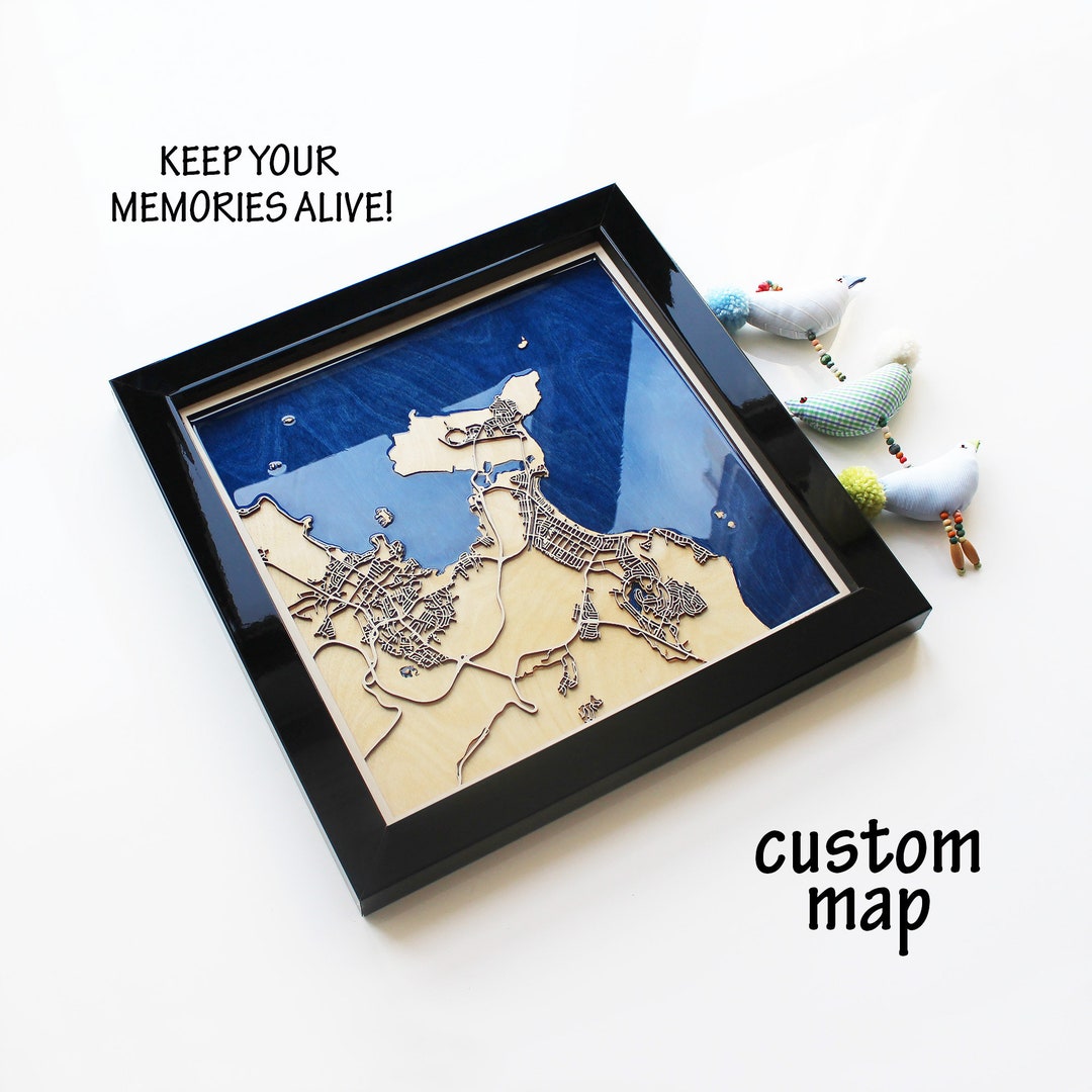 Kailua Hawaii Wood Map Art: Epoxy Resin City Map Wall Decor - Etsy