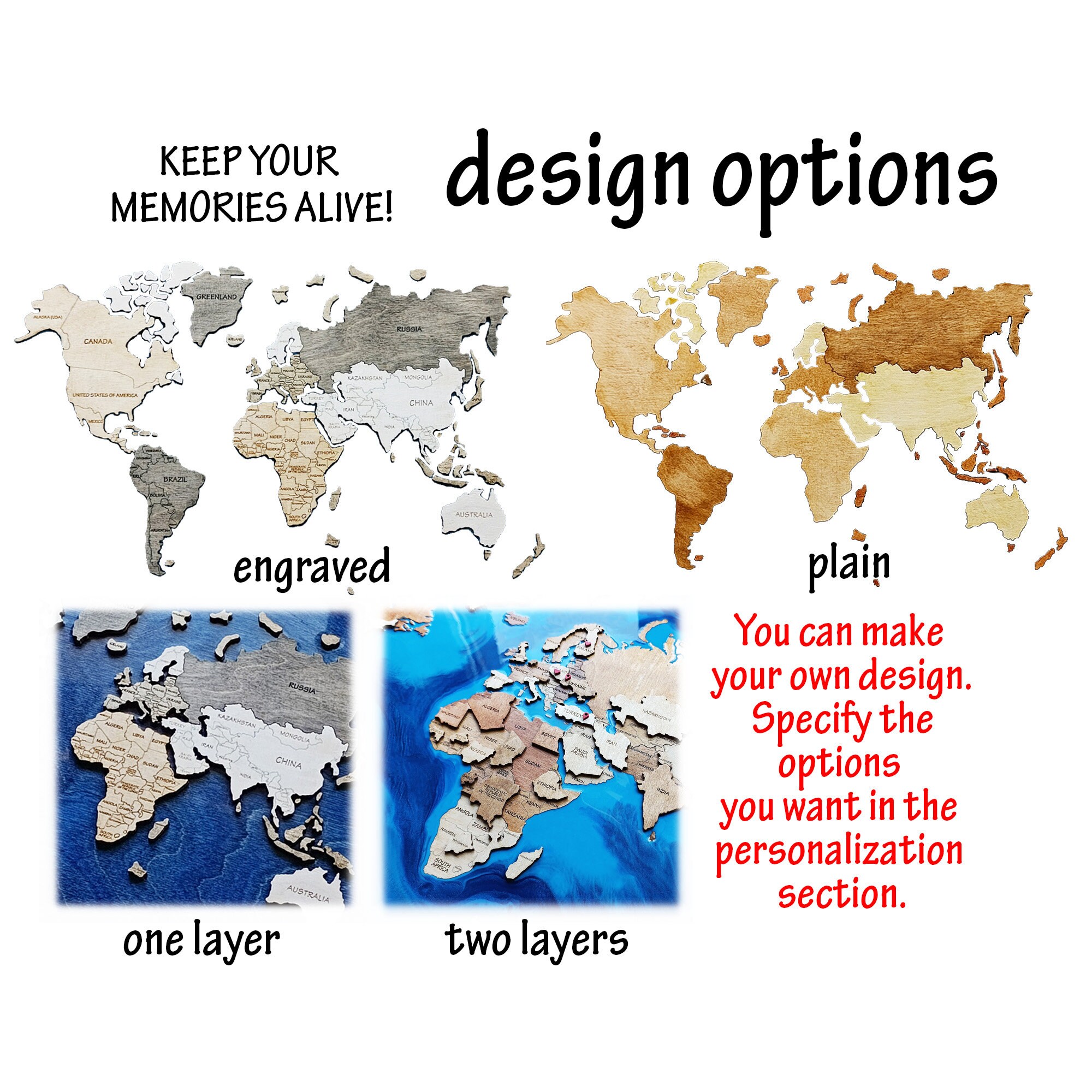 Custom World Map Wood and Epoxy World Map Unique and Personalized ...