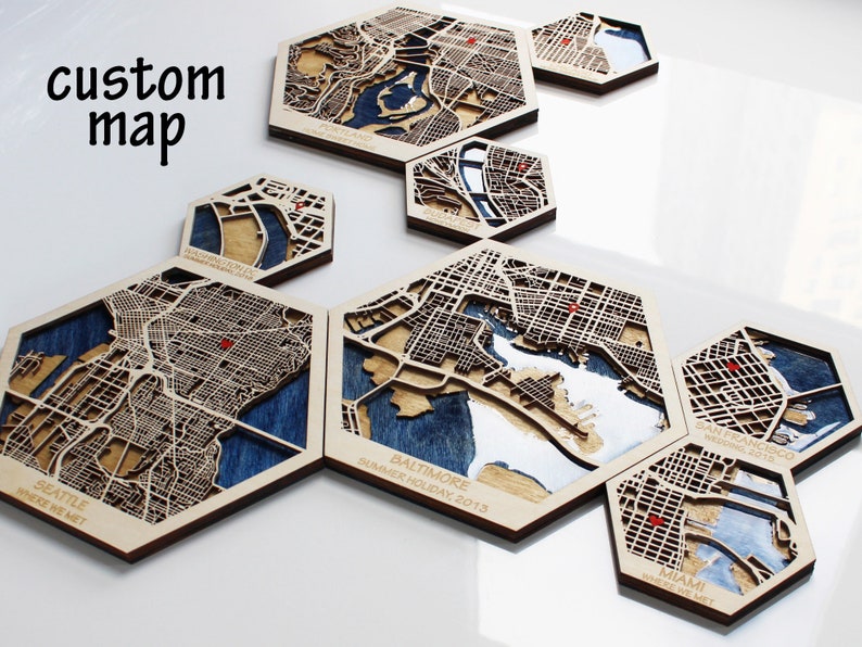 Custom Wooden City Map: Epoxy Resin Travel Wall Art - Etsy