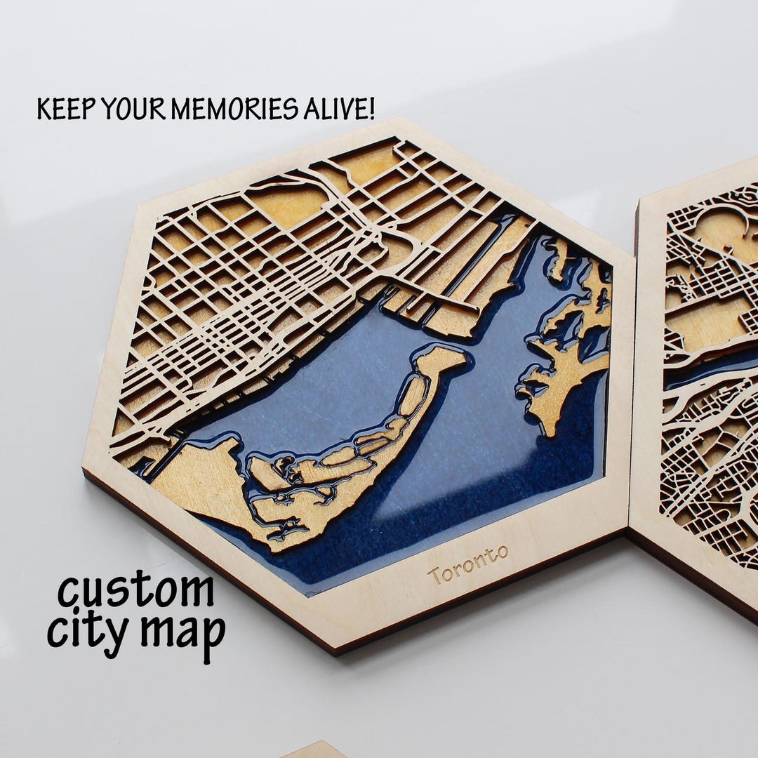 Toronto Wooden City Map, Custom Laser-cut Wood and Resin Art for Urban ...