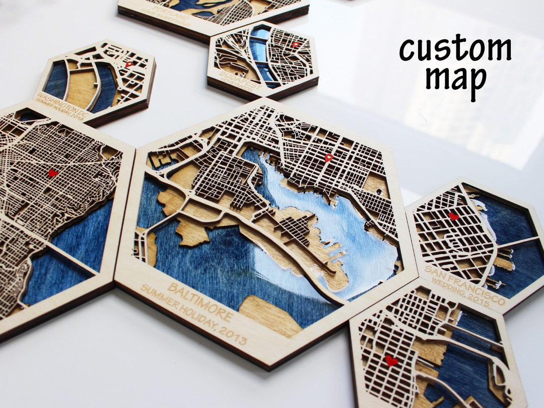 Custom Wood City Map Magnets: Epoxy Resin Home Decor - Etsy