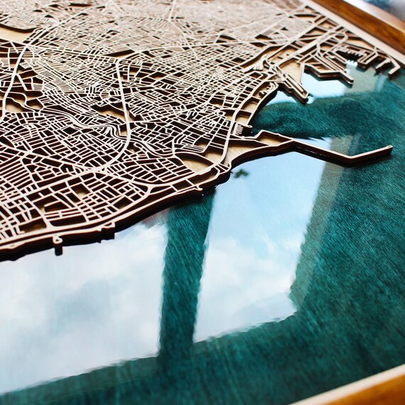 laminated maps on wood rails
