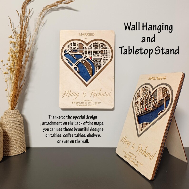 Wooden Heart Map – Custom Wall City Map, Personalized Map Gift, Wedding ...