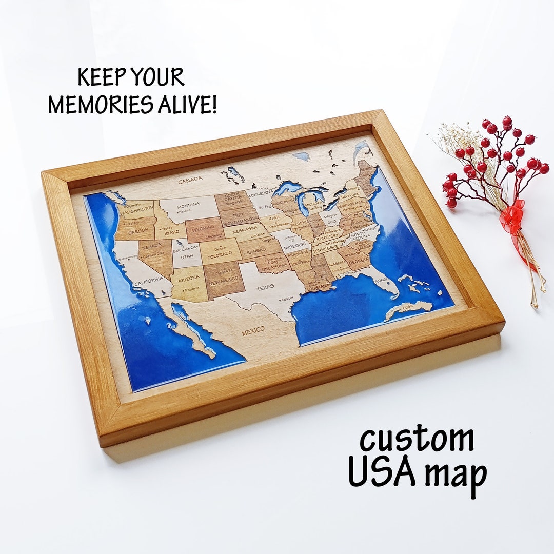 Wood and Epoxy USA Map: Personalized Framed Wall Art - Etsy