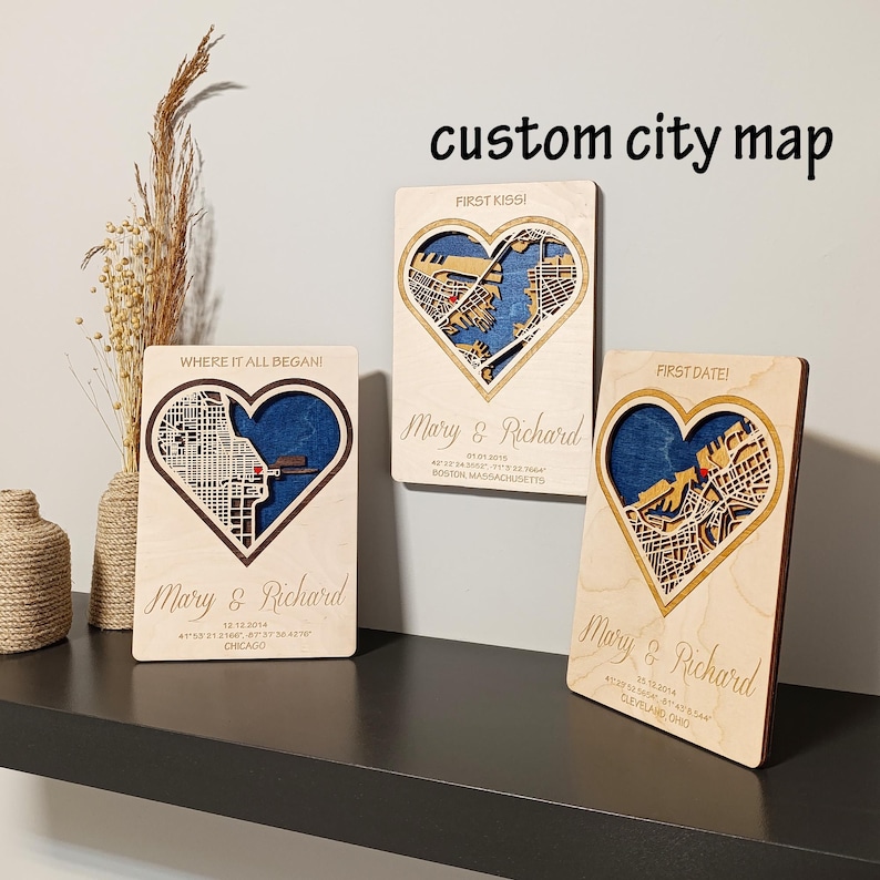 Wooden Heart Map – Custom Wall City Map, Personalized Map Gift, Wedding ...