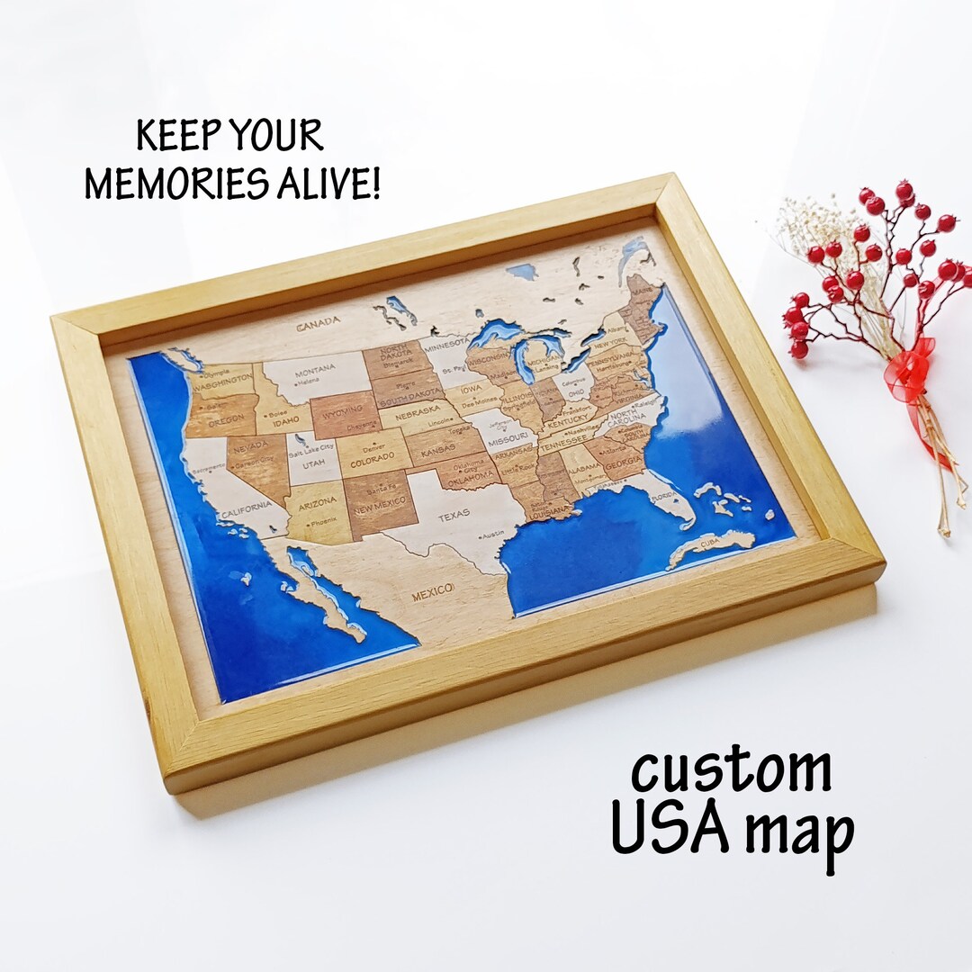USA States Map - Wood and Epoxy Art, Unique and Personalized Handmade ...