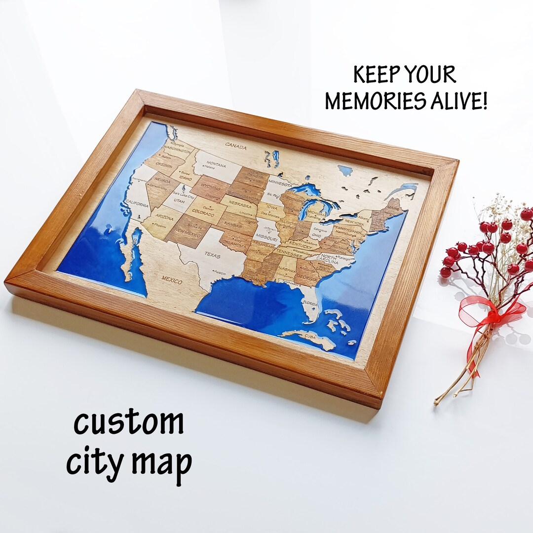 Unique USA Wood and Epoxy Map - Personalized Handmade Home Decor ...